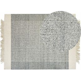 Beliani - Teppich Grau und Cremeweiß Wolle 160 x 230 cm Rechteckig Handgewebt Kurzflor mit Fransen Boho Wohnzimmer Schlafzimmer Esszimmer Flur - Grau