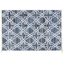 Beliani Teppich Blau Baumwolle 140 x 200 cm Kurzflor Marokkanisches Muster Handgewebt Rechteckig - Blau
