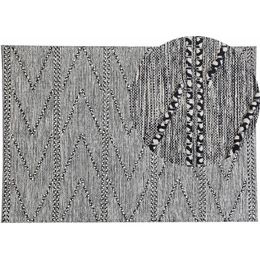 Beliani Teppich Weiß Schwarz Baumwolle 160 x 230 cm Kurzflor Zick Zack Muster Handgewebt Rechteckig - Weiß