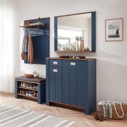 Lomadox Garderoben Set mit Schuhbank und Spiegel, blau im Landhausstil mit Eiche, DEVON-36 - blau