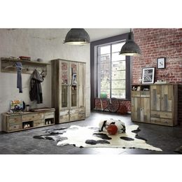 Lomadox Vintage Komplett Garderoben-Set mit Dielenschrank BRANSON-36 in Driftwood Nb. b/h/t ca. 399/188/40 cm - braun