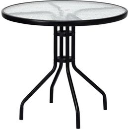 Costway - Gartentisch mit Tischplatte aus gehärtetem Glas, Terrassentisch mit Schirmloch und Metallrahmen, runder Balkontisch, Outdoor-Esstisch für