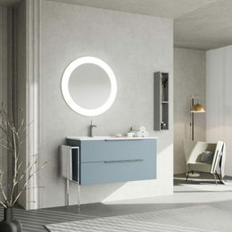 KIAMAMI VALENTINA - Wandmontierte Badezimmermöbel 100Cm Himmelblau, Spiegel, Handtuchhalter Aus Chrom New York