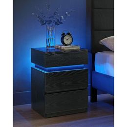 Songmics Vasagle Nachttisch mit LED-Beleuchtung, Beistelltisch, einstellbare Farben, Sofatisch 3 Schubladen, Nachtschrank Schlafzimmer, modern, 35 x 40 x 55