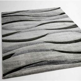 Teppich Modern Wellenmuster Wohnzimmer Konturenschnitt in Grau Anthrazit Braun Beige,Grau, 160x230 cm