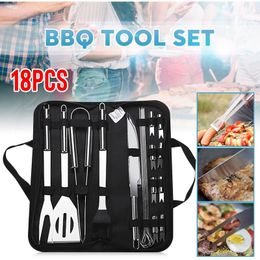 Maerex - 18 Stück bbq Werkzeuge Set Edelstahl Grill Besteck Utensil Tong Set & Hüll