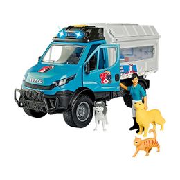 DICKIE TOYS DICKIE-TOYS Tierrettung Set, Iveco Truck, ausklappbare Tierpraxis, Licht & Sound Spielzeugauto Blau