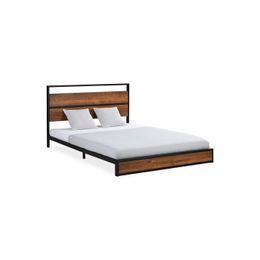 Homestyle4u Metallbett 140x200 Holz Doppelbett mit Kopfteil Schwarz Kiefer