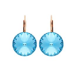 LÖB Paar Creolen Ohrringe Roségold Hängend Kristall Anhänger Blau