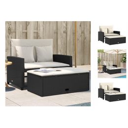 vidaXL Gartenbank Gartensofa mit Kissen 2-Sitzer Schwarz Polyrattan