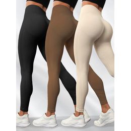 ZWY Highwaist Leggings Leggings Damen High Waist Push Up Scrunch (3-tlg) figurformend (1-tlg) Blickdicht Leggins mit Bauchkontrolle für Sport Yoga Gym