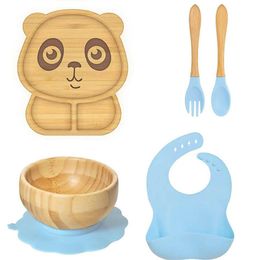 Kindergeschirr-Set Panda Baby-Geschirrset 5 teilige aus Bambus Blau