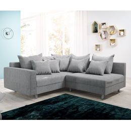 DeLife Ecksofa Clovis, Grau Flachgewebe mit Armlehne Ottomane Links modular