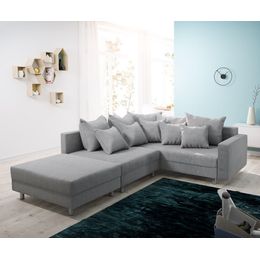 DeLife Ecksofa Clovis, Grau Flachgewebe Hocker Armlehne Ottomane Rechts modular