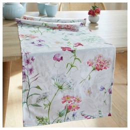 Home-trends24.de Tischläufer Tischläufer Blumen Blüten Tischdecke Tischdeko Bunt Weiß 40 x 140