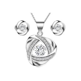 LÖB Ohrring und Ketten Set Damen Halskette Ohrringe Set Silber Zirkonia Ring Anhänger Schmuckset (Geschenke für Frauen Freundin Mutter Mama zum Geburtstag Muttertag Muttertagsgeschenk