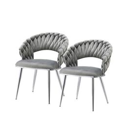 Qiyano Esszimmerstuhl 2er-Set Designstühle mit Flechtrücken Grau/Silber Stil