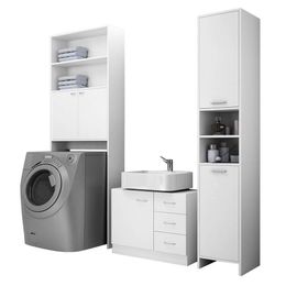 Casaria Badmöbel-Set, Badezimmerhochschrank Waschmaschinenschrank Waschbeckenunterschrank