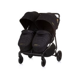 Chipolino Zwillingskinderwagen Top Stars, 77 cm breit, Wickeltasche, Fußsack schwarz gemustert