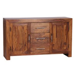 KADIMA DESIGN Elegantes Sideboard Sheesham, 3 Schubladen, 2 Türen, Landhaus-Stil