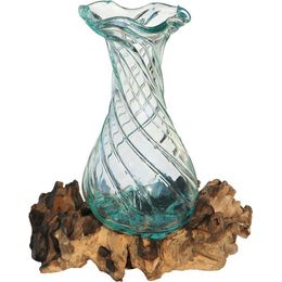 Wogeka Dekovase Dekovase Glas-Vase "Venezia" auf Wurzel-Holz Teakholz Gamal