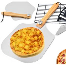 BAYLI Pizzaschneider 2er Set Pizzaschaufel aus Aluminium mit klappbarem Holzgriff