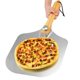BAYLI Pizzaschneider 63,5 cm Pizzaschaufel aus Aluminium mit klappbarem Holzgriff
