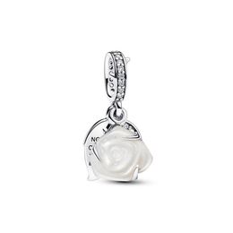 Pandora Charm-Einhänger Pandora Moments Doppelter Anhänger mit weißer Rose in voller Blüte 793