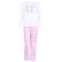 Sarcia.eu Pyjama Weiß-pinker gestreifter Schlafanzug Love XS