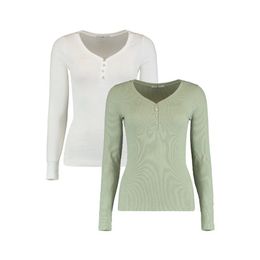 Haily's HaILY’S T-Shirt Dünnes Langarm Shirt 2-er Stück Set Stretch Longsleeve KORA (2-tlg) 4697 in Weiß-Grün