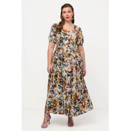 Ulla Popken Jerseykleid Trachtenkleid Blüten Rundhals Halbarm Leinenmix