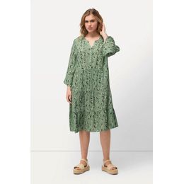 Ulla Popken Sommerkleid Midikleid floraler Druck Tunika-Ausschnitt Halbarm