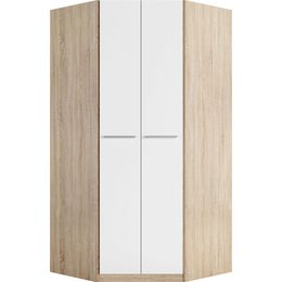 Eckkleiderschrank Priess "Barcelona Kleiderschrank Ecklösung Raumwunder" Schränke Gr. B/H/T: 95 cm x 193 cm x 95 cm, Tiefe Seitenteil 54 cm, mit Beleuchtung, weiß (struktureichefarben hell, weiß) Eckschränke