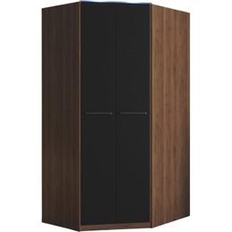 Eckkleiderschrank Priess "Barcelona Kleiderschrank Ecklösung Raumwunder" Schränke Gr. B/H/T: 95 cm x 193 cm x 95 cm, Tiefe Seitenteil 54 cm, mit Beleuchtung, braun (eichefarben artisan, schwarz) Eckschränke