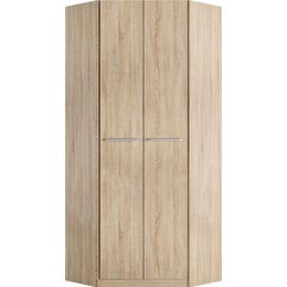 Eckkleiderschrank Priess "Barcelona Kleiderschrank Ecklösung Raumwunder" Schränke Gr. B/H/T: 78 cm x 193 cm x 78 cm, Tiefe Seitenteil 36 cm, mit Beleuchtung, braun (struktureichefarben hell) Eckschränke