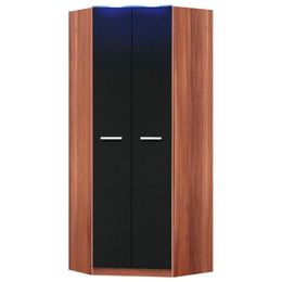 Eckkleiderschrank Priess "Barcelona Kleiderschrank Ecklösung Raumwunder" Schränke Gr. B/H/T: 78 cm x 193 cm x 78 cm, Tiefe Seitenteil 36 cm, mit Beleuchtung, schwarz (nussbaumfarben, schwarz) Eckschränke Bestseller