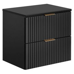 Lomadox Waschbeckenschrank ADELAIDE-56-BLACK schwarz mit gerillter Front 60