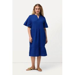 Ulla Popken Jerseykleid Musselin-Kleid A-Linie Tunika-Ausschnitt Halbarm