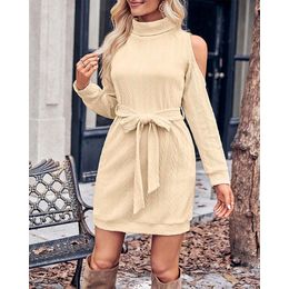 KIKI A-Linien-Kleid Strickkleider Damen Rollkragen Casual Langarm Dünnes Minikleid