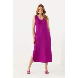 Ulla Popken Jerseykleid Slinky-Midikleid A-Linie V-Ausschnitt ärmellos