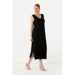 Ulla Popken Jerseykleid Slinky-Midikleid A-Linie V-Ausschnitt ärmellos