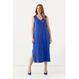 Ulla Popken Jerseykleid Slinky-Midikleid A-Linie V-Ausschnitt ärmellos