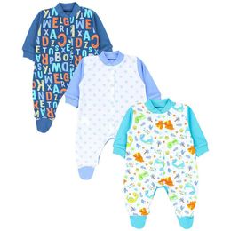 TupTam Schlafoverall Baby Jungen Schlafstrampler Langarm Schlafanzug mit Fuß 3er Pack