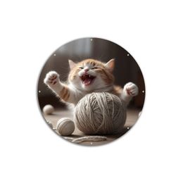 Wallario Sichtschutzzaunmatten Katze mit Wollknäuel