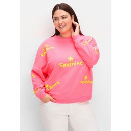 sheego loves miss goodlife Große Größen: Sweatshirt mit neonfarbenen Wordingprints, pink gemustert, Gr.40