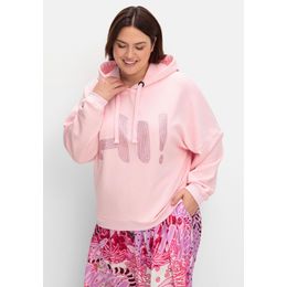 sheego loves miss goodlife Kapuzensweatshirt mit Glitzersteinen und Rückenprint, rosa bedruckt, Gr.42