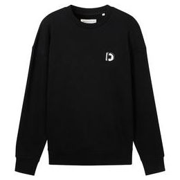 Tom Tailor DENIM Herren Relaxed Sweatshirt mit Logo Print, schwarz, Logo Print, Gr. XXL
