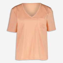 TK Maxx Pfirsichfarbenes T-Shirt mit V-Ausschnitt & Brusttasche