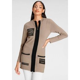 Bruno Banani Longstrickjacke Logodrucke, beige|schwarz