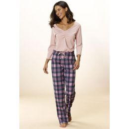 Petite Fleur Pyjama mehrfarbig Gr. 32/34 für Damen. V-Ausschnitt und Allover-Druck. Nachhaltig.